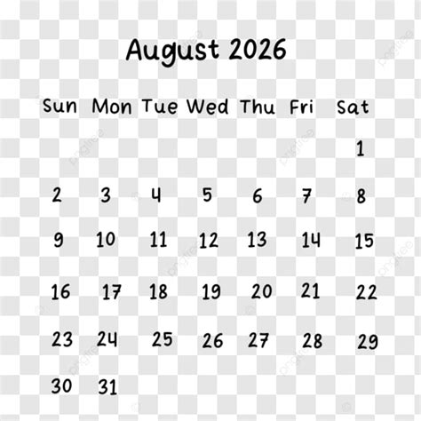 August 2026 Calendar August 2026 Monthly Calendar Pdf Word Excel