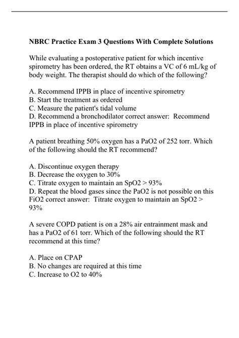 NBRC Practice Exam Questions With Complete Solutions NBRC Stuvia US