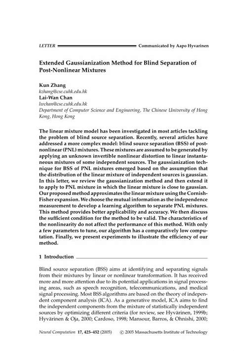 Pdf Extended Gaussianization Method For Blind Separation Of Post