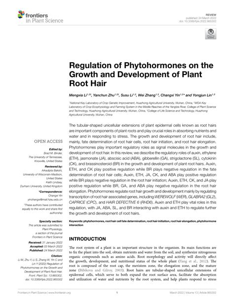 Pdf Regulation Of Phytohormones On The Growth And Development Of