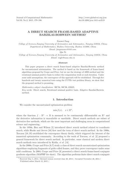 Pdf A Direct Search Frame Based Adaptive Barzilai Borwein Method