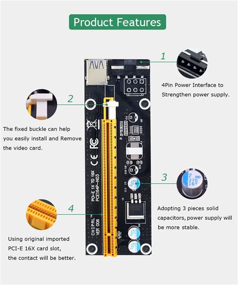 CHIPAL VER006S PCI E Riser Card 006S PCIE PCI Express 1x To 16x Extender Adapter USB 3 0 Cable