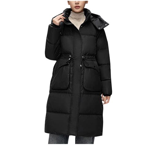 Hapimo Clearance Women Long Quilted Coat Maxi Length Long Sleeve Puffer