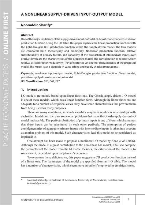 Pdf A Nonlinear Supply Driven Input Output Model
