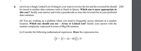 solved 4 a given a singly linked list of integers you