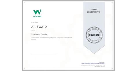 Completion Certificate For Typescript Tutorial Ali Swaid