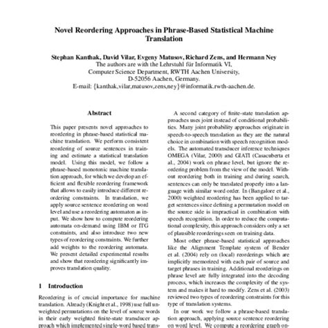 Novel Reordering Approaches In Phrase Based Statistical Machine