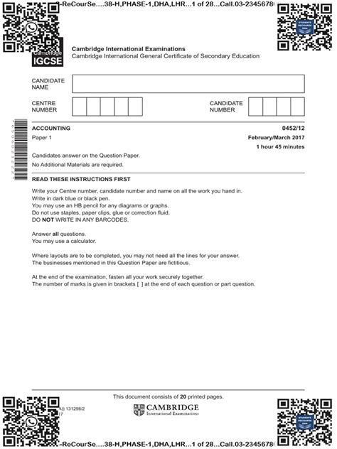 Igcse Accounting Paper 1 Marking Scheme February March 2017 Pdf