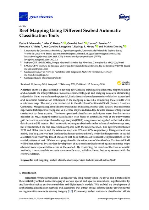 Pdf Reef Mapping Using Different Seabed Automatic Classification Tools