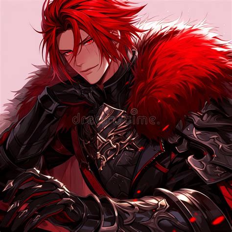 Fiery Anime Warrior With Red Hair And Armor Stock Illustration