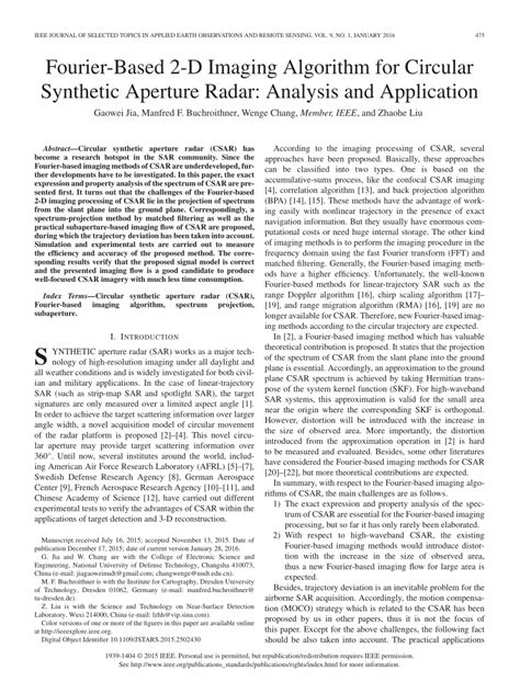 Pdf Fourier Based 2 D Imaging Algorithm For Circular Synthetic
