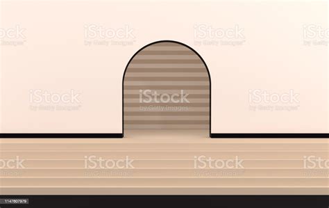 파스텔 베이 지와 검은 색 최소한의 배경에 아치와 계단이 있는 벽 장면 3d 렌더링 내부 0명에 대한 스톡 사진 및 기타 이미지 Istock