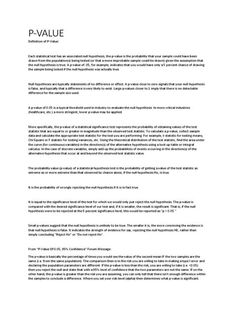 P Value Definition Pdf P Value Statistical Hypothesis Testing