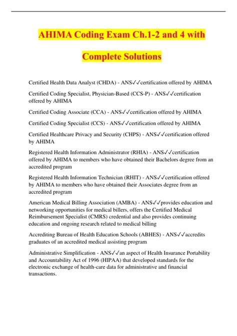 Ahima Coding Exam Ch1 2 And 4 With Complete Solutions Ahima Stuvia Us
