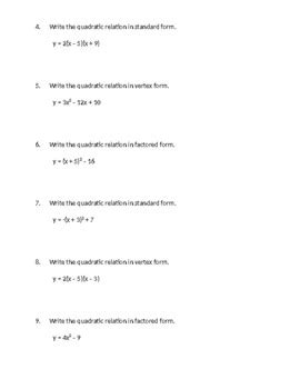 Forms Of Quadratic Relations By Kevin Graham TPT