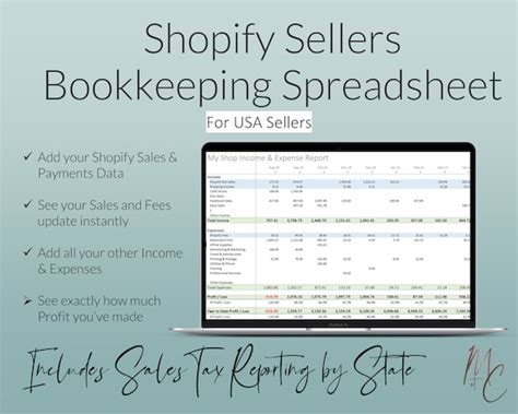 Shopify Bookkeeping Spreadsheet USA Uses CSV Downloads Etsy