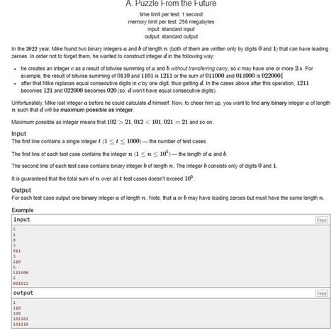 Solved A Puzzle From The Future Time Limit Per Test 1