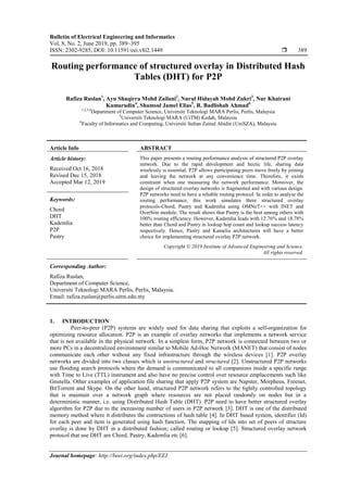 Routing Performance Of Structured Overlay In Distributed Hash Tables DHT For P P PDF