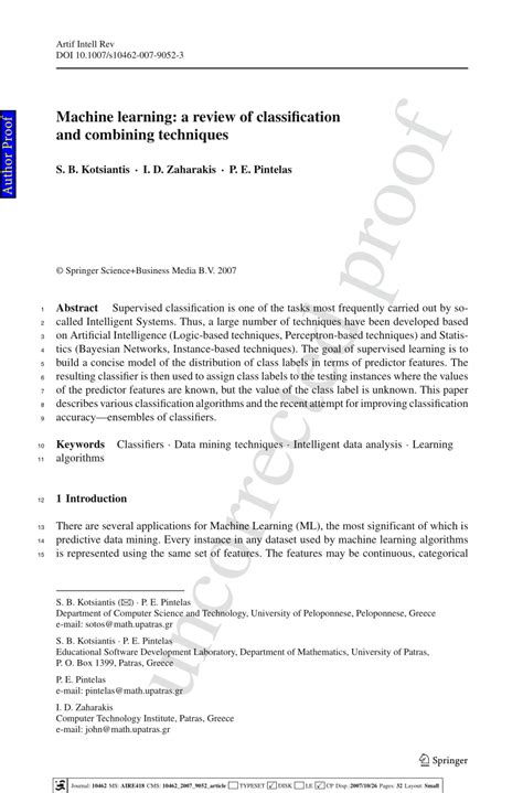 pdf machine learning a review of classification and combining techniques