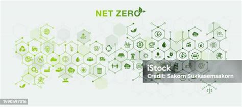 Net Zero 배너 아이콘 탄소 중립 및 순 제로 개념 자연 환경 기후 중립적 인 장기 전략 온실 가스 배출은 녹색 그물 센터 아이콘이있는 나무 블록을 목표로합니다 석탄에