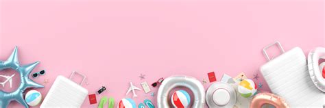 카피 공간이 있는 파스텔 핑크 배경의 트래블러 액세서리 여행 컨셉 디자인에 대한 모형 3d 일러스트레이션 0명에 대한 스톡 사진 및 기타 이미지 Istock