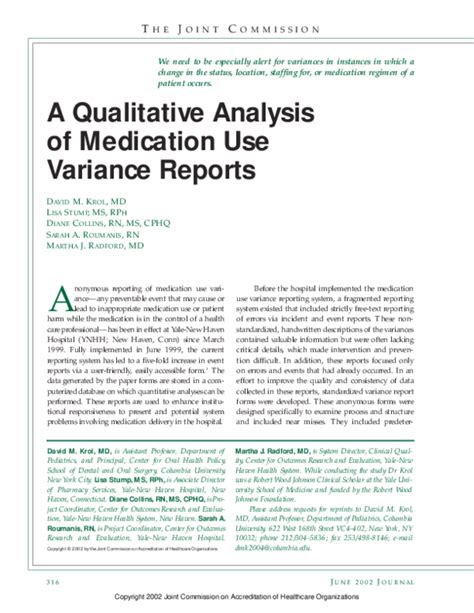 Pdf A Qualitative Analysis Of Medication Use Variance Reports