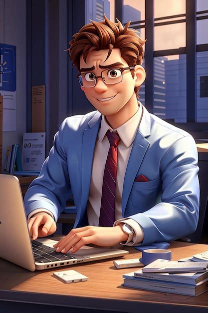 Chico De Negocios Sentado Y Usando Una Computadora Portátil Foto Premium