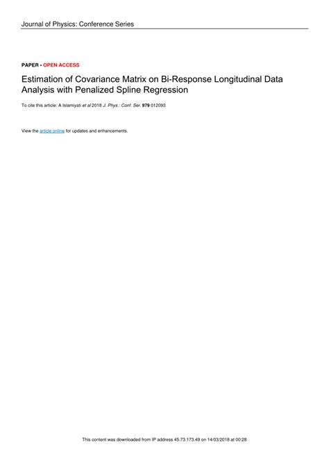 Pdf Estimation Of Covariance Matrix On Bi Response Longitudinal Data Analysis With Penalized