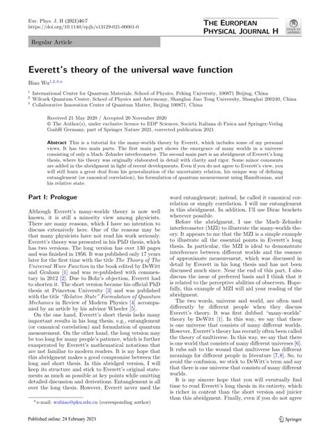 Pdf Everetts Theory Of The Universal Wave Function