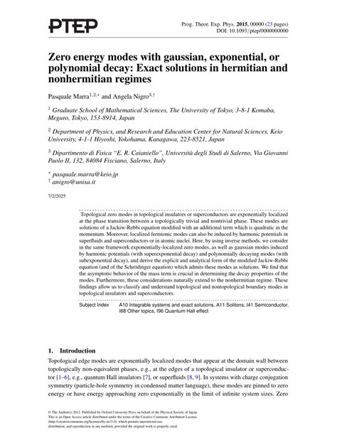 PDF Zero Energy Modes With Gaussian Exponential Or Polynomial Decay Exact Solutions In