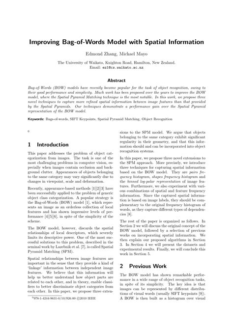 Pdf Improving Bag Of Words Model With Spatial Information