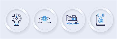 달러 기호가 있는 오일 드롭 바다의 플랫폼 파이프 밸브 및 모터 가스 게이지 아이콘을 설정합니다 벡터 가격에 대한 스톡 벡터