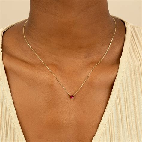 Natural Ruby Necklace Heart Necklace 14k Solid Gold And Ruby Necklace