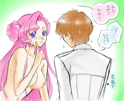 Rule 34 Blue Eyes Breasts Brown Hair Code Geass Couple Double Bun