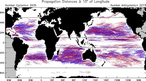 Global Maps Of The Characteristics Of Eddies That Were Tracked For