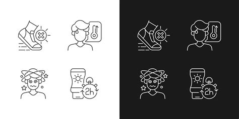 Heatstroke Prevention Linear Icons Set For Dark And Light Mode Avoid Exercising During Summer