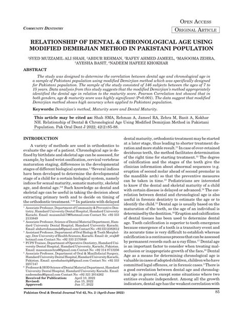 Pdf Community Dentistry Relationship Of Dental And Chronological Age Using Modified Demirjian