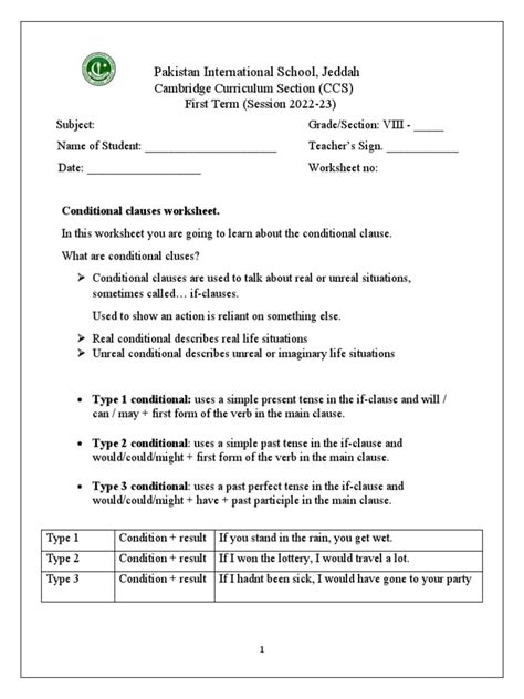 Conditional Clauses Worksheet Pdf Verb Languages