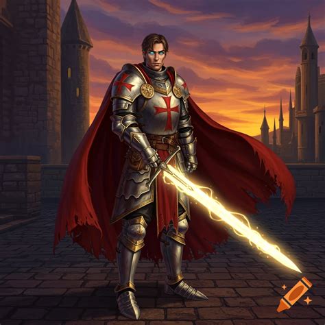 A Fantasy Illustration Of A Dark Haired Knight In Shining Silver Armor