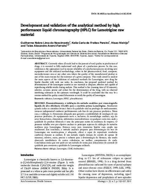 Pdf Development And Validation Of The Analytical Method By High Performance Liquid