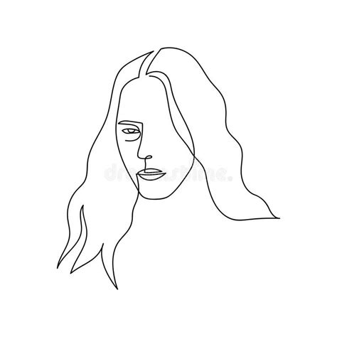 Continuous Line Abstract Portrait Single Line Unisexual Face Isolated On White Background Stock