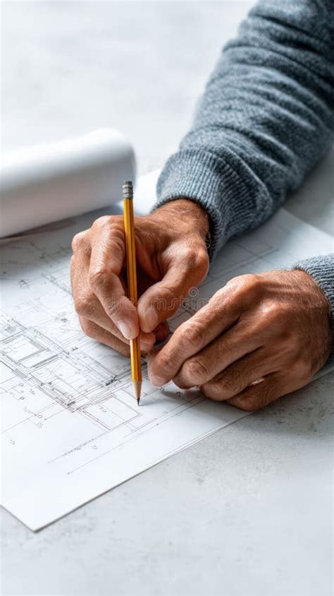 Architect Drafting House Blueprint Measuring Details Sketching