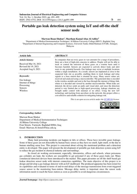 PDF Portable Gas Leak Detection System Using IoT And Off The Shelf Sensor Node