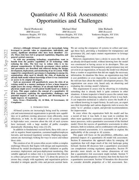 Quantitative Ai Risk Assessments Opportunities And Challenges Deepai