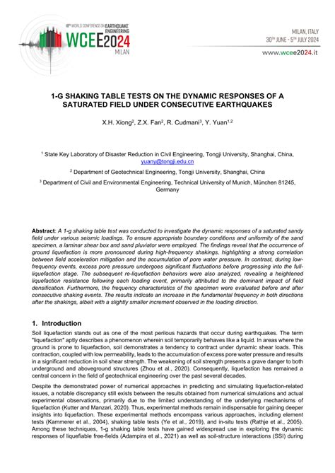 pdf 1 g shaking table tests on the dynamic responses of a saturated