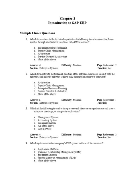 Introduction To Sap Erp Multiple Choice Questions Pdf Enterprise Resource Planning