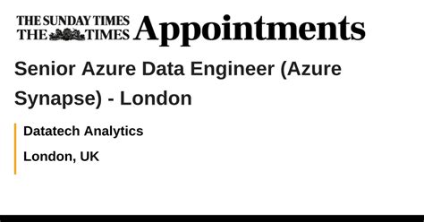 Senior Azure Data Engineer Azure Synapse London Job With Datatech