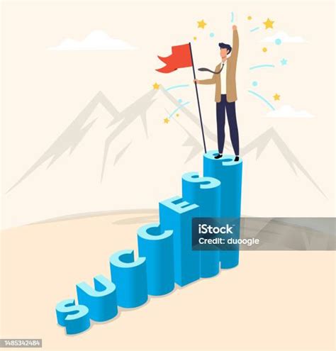 사다리 성공을 응원하는 성공 사업가 목표 성공 야망 성취 및 도전에 대한 비즈니스 개념 해결책에 대한 스톡 벡터 아트 및 기타 이미지 Istock