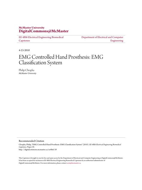 Emg Controlled Hand Prosthesis Emg Classification System Pdf