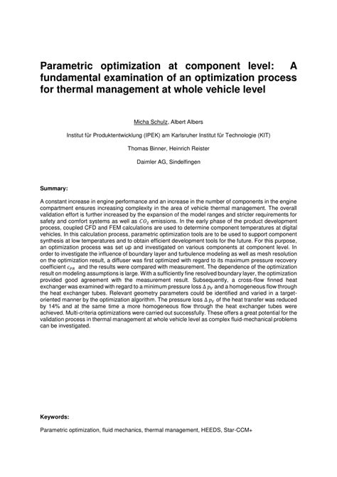 Pdf Parametric Optimization At Component Level A Fundamental